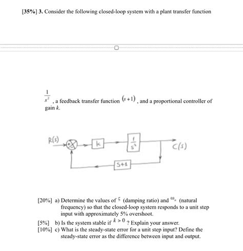 Solved Consider The Following Closed Loop System Chegg