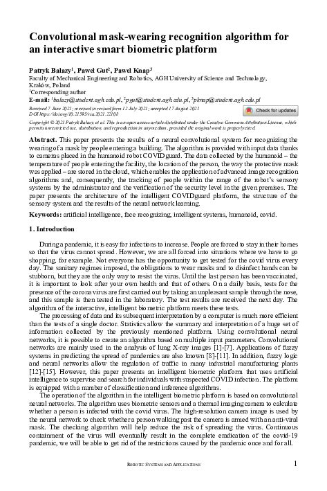 Pdf Convolutional Mask Wearing Recognition Algorithm For An