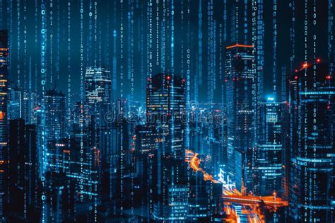 A Cityscape Filled With Various Data Representations Floating Above The Buildings An Image Of A