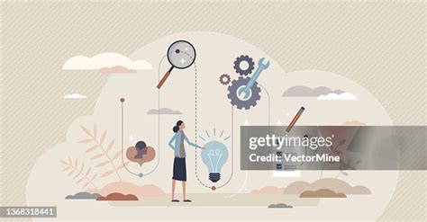 Design Thinking Process And Workflow Management Strategy Tiny Person Concept High Res Vector