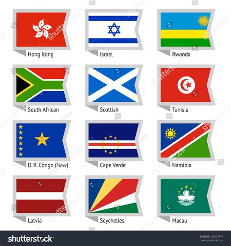 Flags World Flat Vector Illustration Set Stock Vector Royalty Free