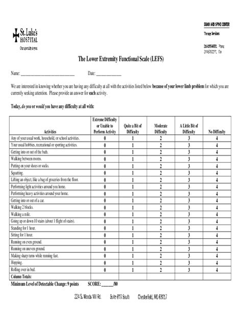 Fillable Online The Lower Extremity Functional Scale Lefs Fax Email