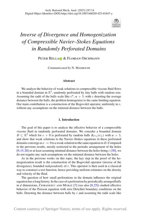 Pdf Inverse Of Divergence And Homogenization Of Compressible Navierstokes Equations In