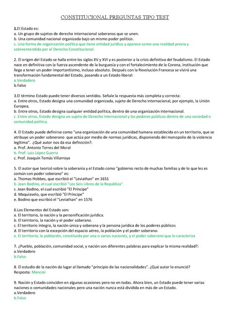 Preguntas Examen Tipo Test Constitucional Docsity