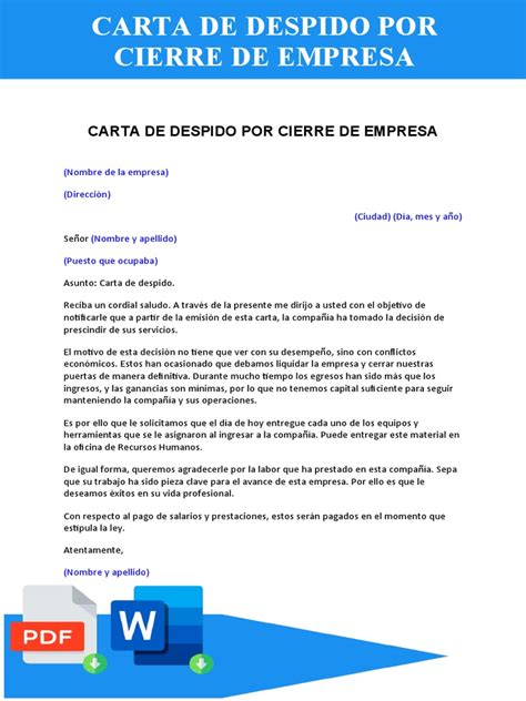 Carta De Despido Por Cierre De Empresa Pdf