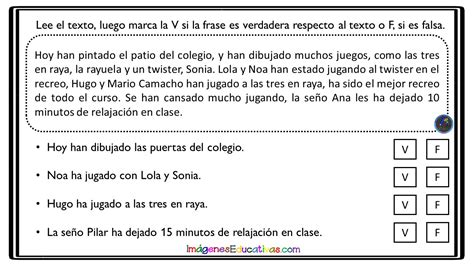Comprension Lectora Verdadero O Falso 4 Imagenes Educativas