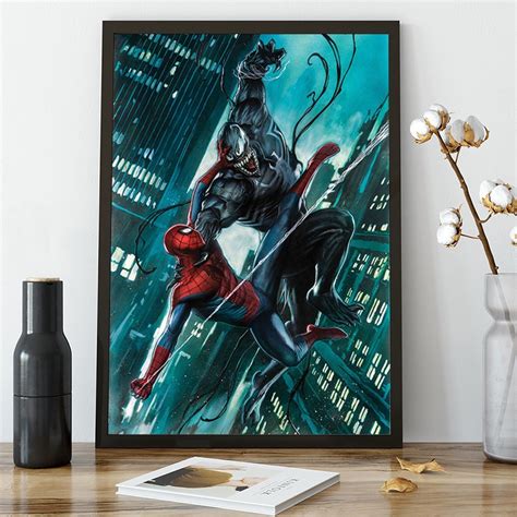 Quadro Decorativo Poster Homem Aranha Vs Venom Arte Marvel Para Sala