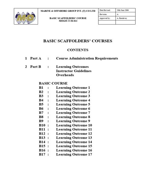 Basic Scaffolders Course Admin Pdf Scaffolding