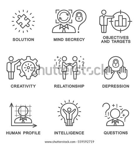 Collection Icons Human Personality Psychology Mental Stock Vector