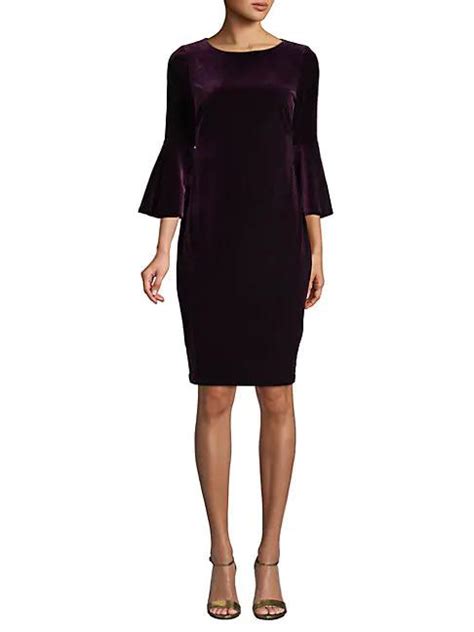 Calvin Klein Bell Sleeve Sheath Dress Aubergine Pattern Gold With