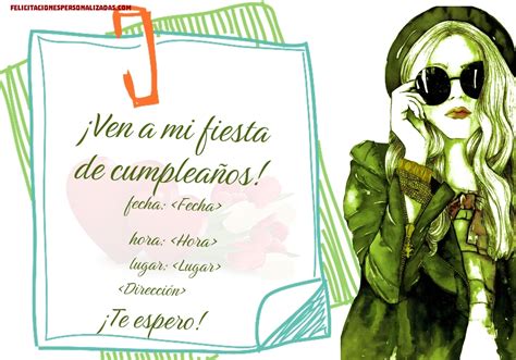 Tarjeta De Invitacion Para Mujeres Con Una Mujer Con Gafas Flores Y