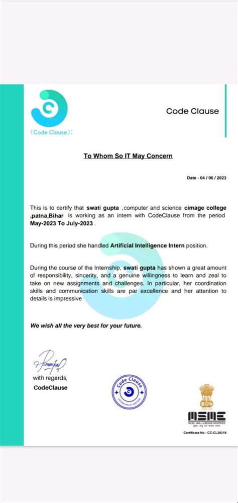 Swati Gupta On Linkedin Hello Codeclause Certificateofcompletion