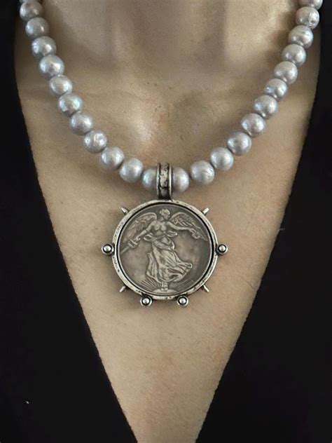 Pearl Medallion Statement Necklace Etsy