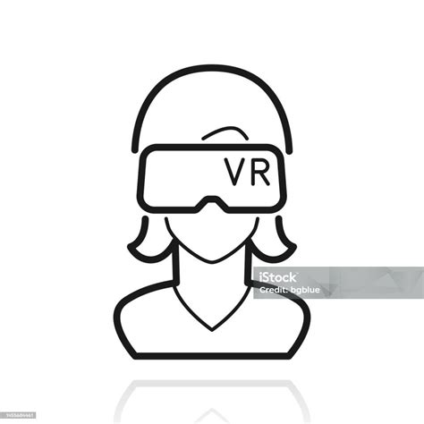 Vr 헤드셋을 가진 여자 가상 현실 흰색 배경에 반사된 아이콘 360도 촬영에 대한 스톡 벡터 아트 및 기타 이미지 360도