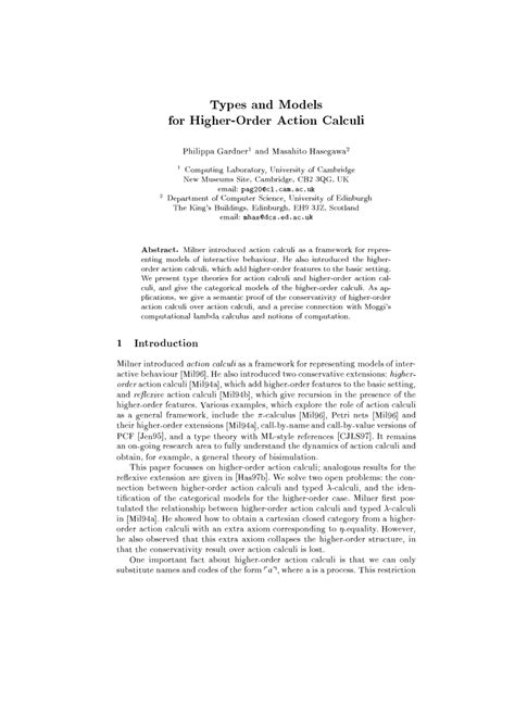 Pdf Types And Models For Higher Order Action Calculi