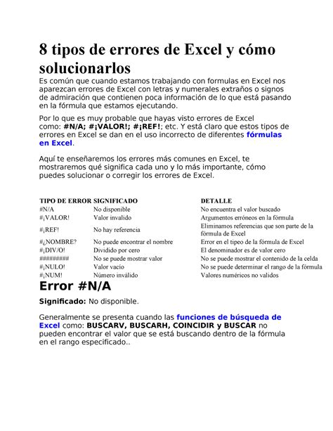 8 Tipos De Errores De Excel Y Cómo Solucionarlos 8 Tipos De Errores