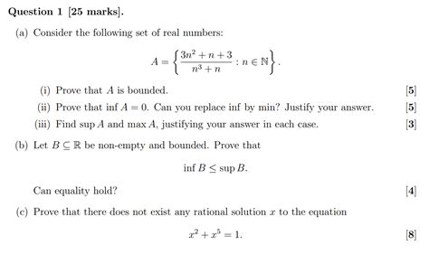 Solved A Consider The Following Set Of Real Numbers Chegg