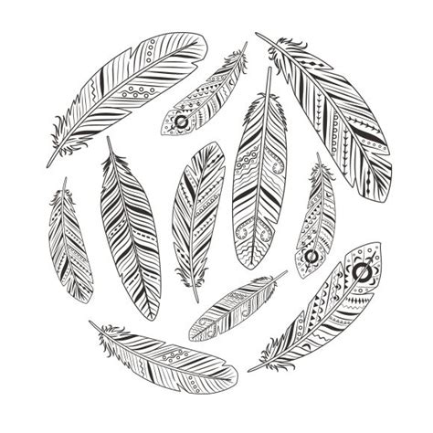 Black And White Feathers Arranged In The Shape Of A Circle On A White