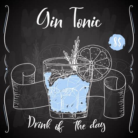 Gin Tonic Cocktail Hand Drawn Drink On White Background Editorial