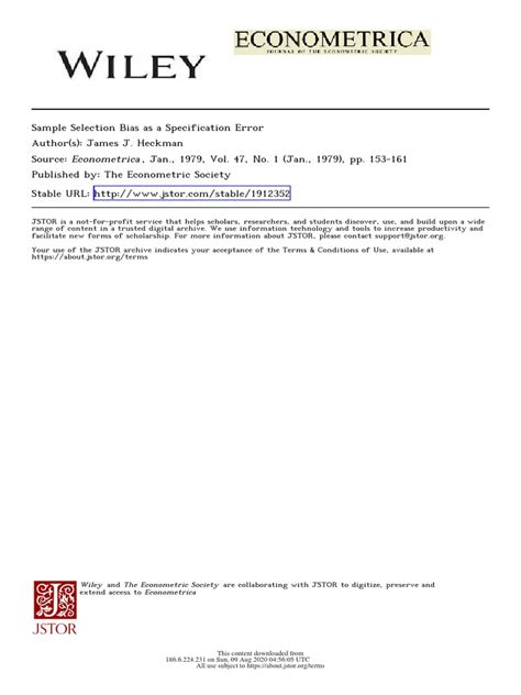 Sample Selection Bias As A Specification Erro Heckman Pdf