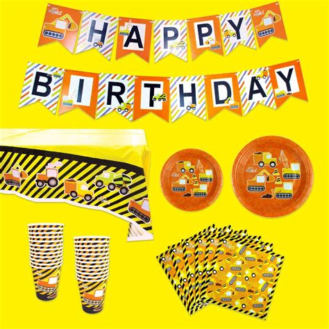 Construction Themed Party Supplies Set Includes Plates Cups Banner
