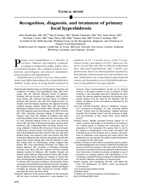 Pdf Recognition Diagnosis And Treatment Of Primary Focal Hyperhidrosis