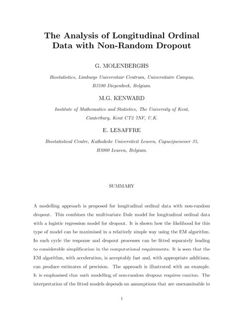 Pdf The Analysis Of Longitudinal Ordinal Data With Non Random Dropout
