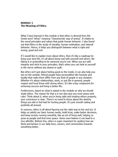 Ethics Reflection On All Modules Pdf Happiness Morality