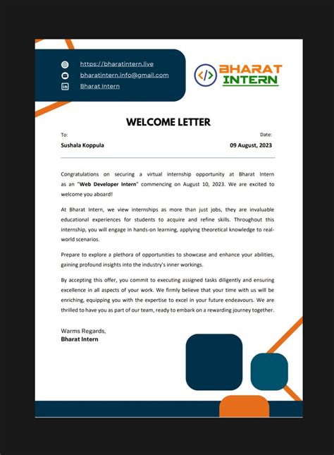 Sushala Koppula On Linkedin Intership Webdevelopment Bharatintern