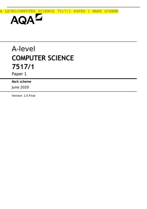 Aqa A Level Computer Science Paper 1 Ms 2020aqa A Level Computer Science Paper 1 Ms 2020 Aqa A