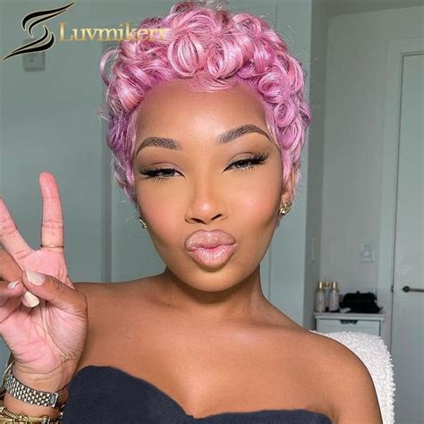 Pink Pixie Cut Short Bob Human Hair 613 4x4 Closure Wig 6inches