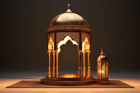 Premium AI Image Islamic Wallpaper Golden Glowing Lanterns AI Generated