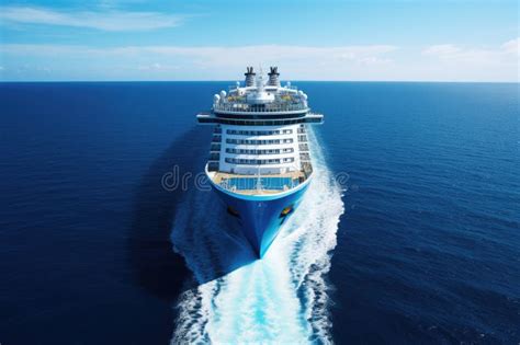 Cruise Ship Sailing in the Open Sea. 3D Rendering, Aerial Front View of a Generic Cruise Ship ...