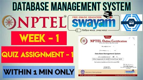 Data Base Management System Nptel 2023 Week 1 Quiz Assignment