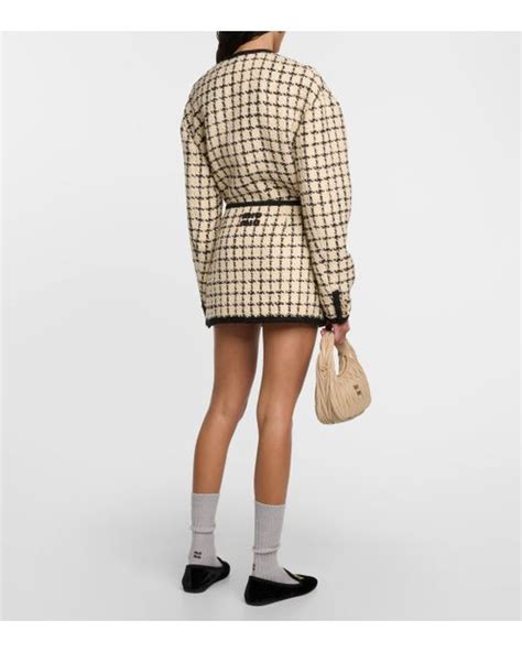 Miu Miu Checked Wool Blend Boucle Miniskirt In Natural Lyst UK