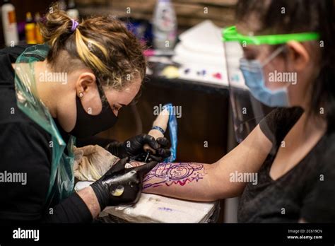 Tattooing Customer Maria Speers Belfast City Skinworks Hi Res Stock