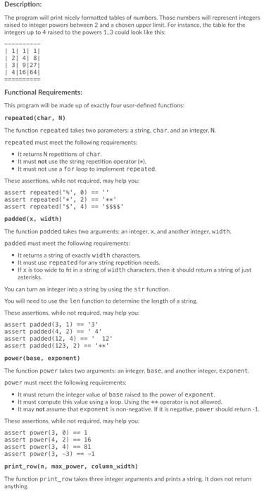Solved Description The Program Will Print Nicely Formatted Chegg Com
