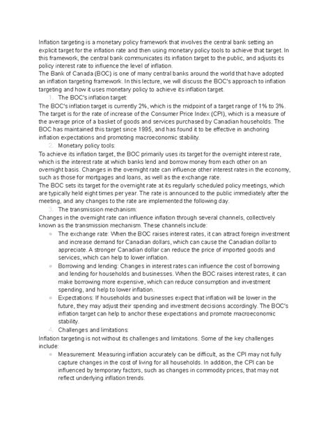 1020 Econ ECON 1020 Macroeconomics Inflation Targeting Is A