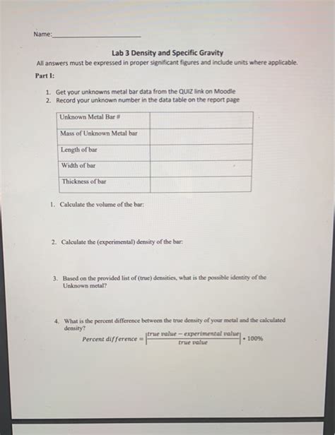 Solved Name Lab Density And Specific Gravity All Answers Chegg