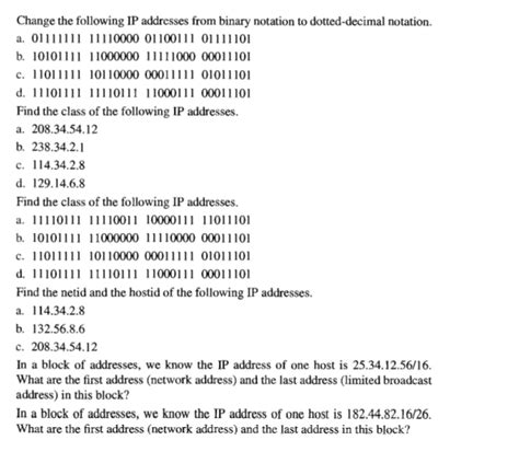 Solved Change The Following IP Addresses From Binary Chegg Com