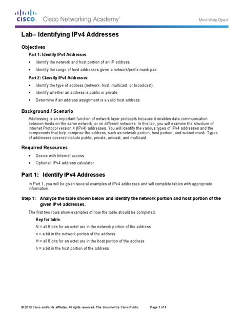8148 Lab Identifying Ipv4 Addresses Pdf Ip Address Computer