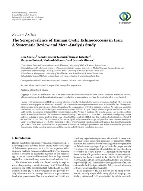 Pdf The Seroprevalence Of Human Cystic Echinococcosis In Iran A