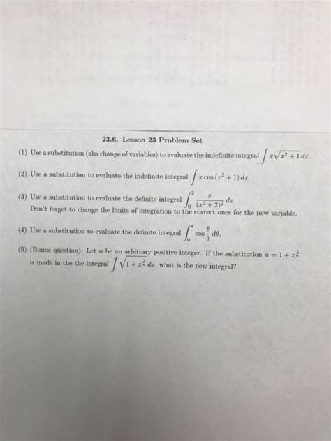 Solved 23 6 Lesson 23 Problem Set 1 Use A Substitution Chegg Com