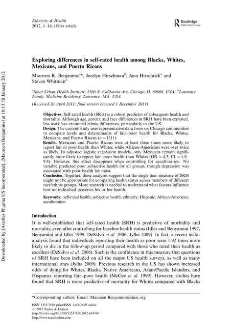 Pdf Exploring Differences In Self Rated Health Among Blacks Whites