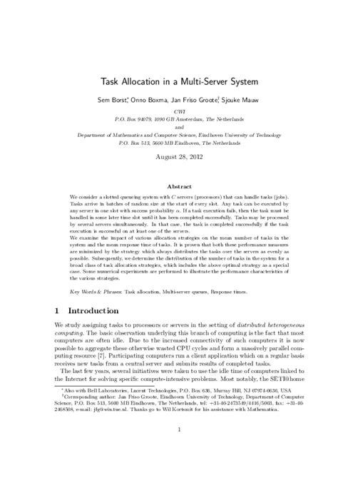 Pdf Task Allocation In A Multi Server System