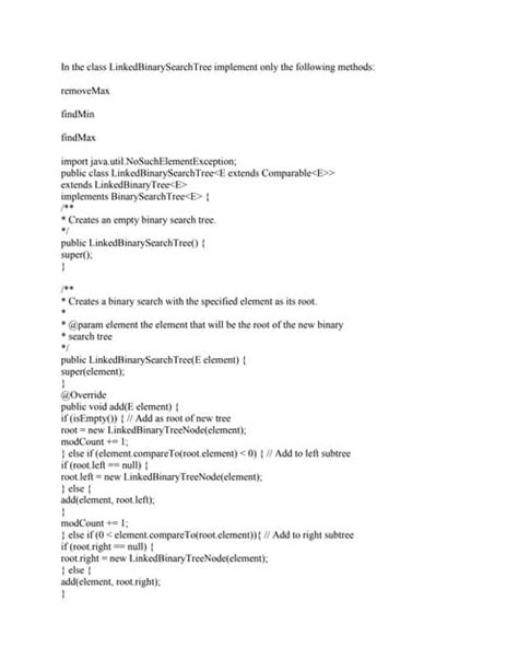 in the class linkedbinarysearchtree implement only the following metho pdf