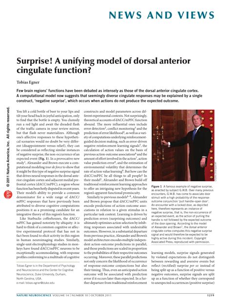Pdf Surprise A Unifying Model Of Dorsal Anterior Cingulate Function