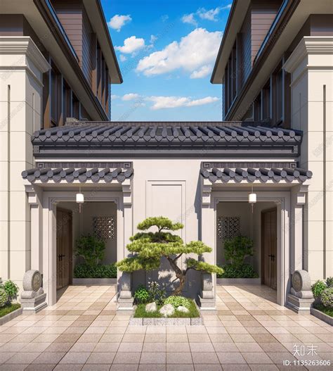 新中式连排别墅庭院门3d模型下载【id1135263606】知末3d模型网