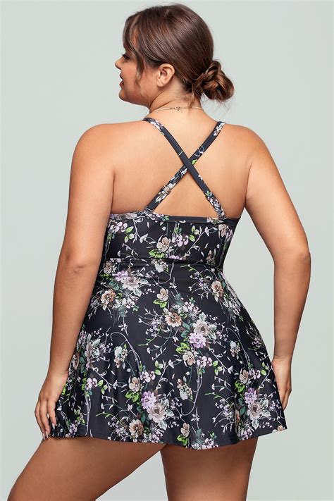 Floral Mesh Neck Sophisticated Swimdress