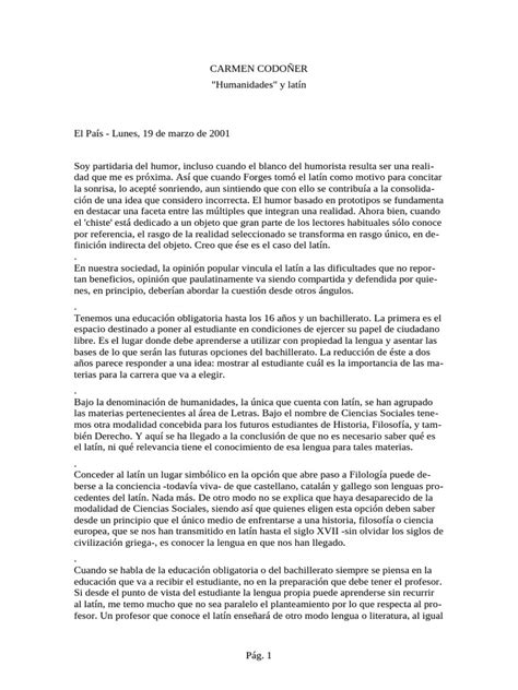 Carmen CodoÑer Humanidades Y Latín 190301 Pdf Latín Maestros
